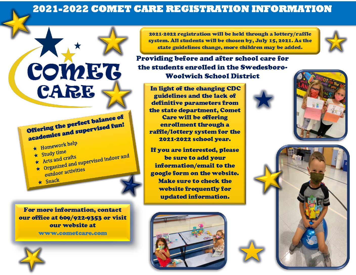 Comet Care daily schedule for Before & after school care